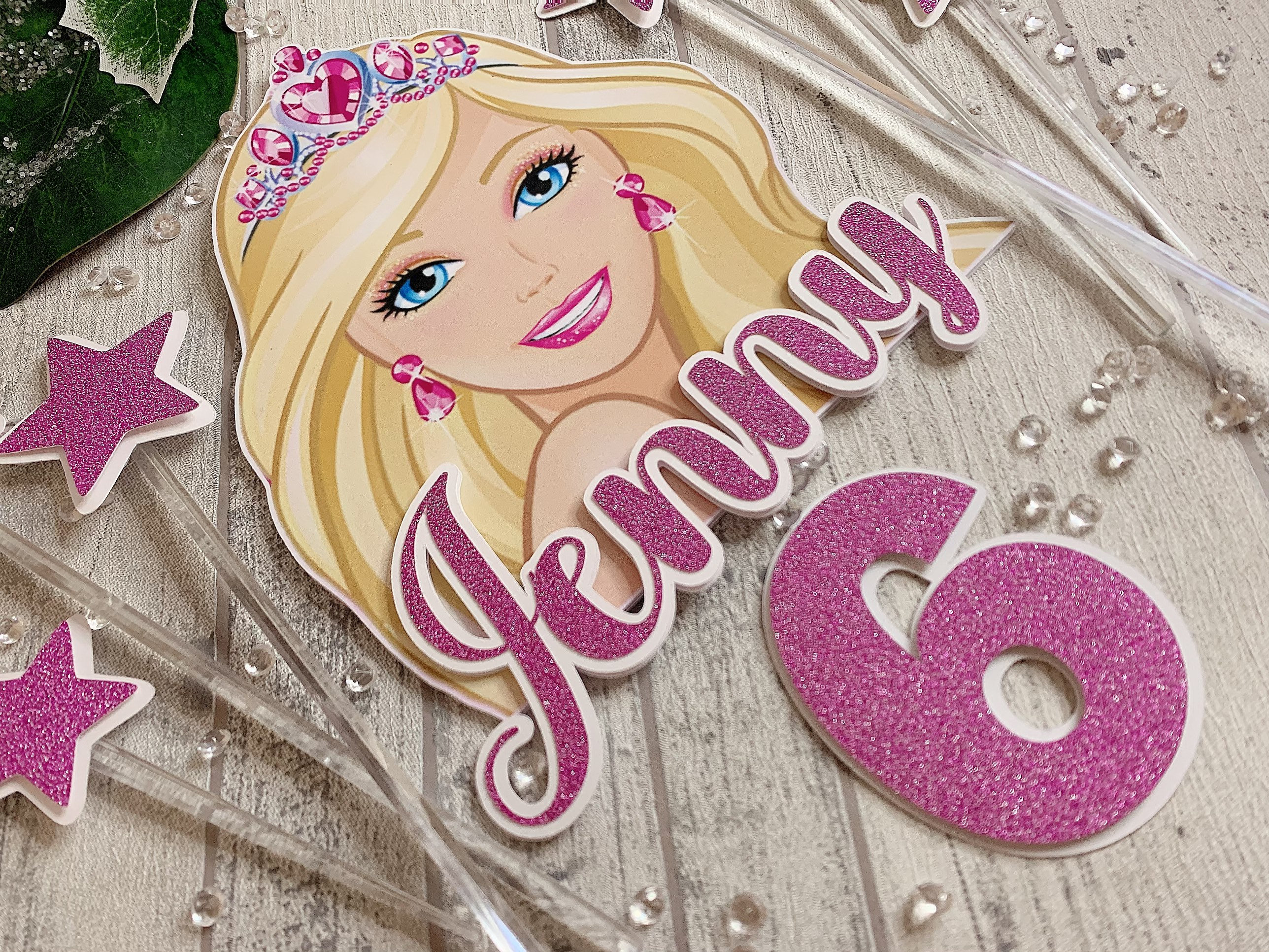 Barbie Themed Glitter Cake Topper Personalised With Name & Age | Etsy UK
