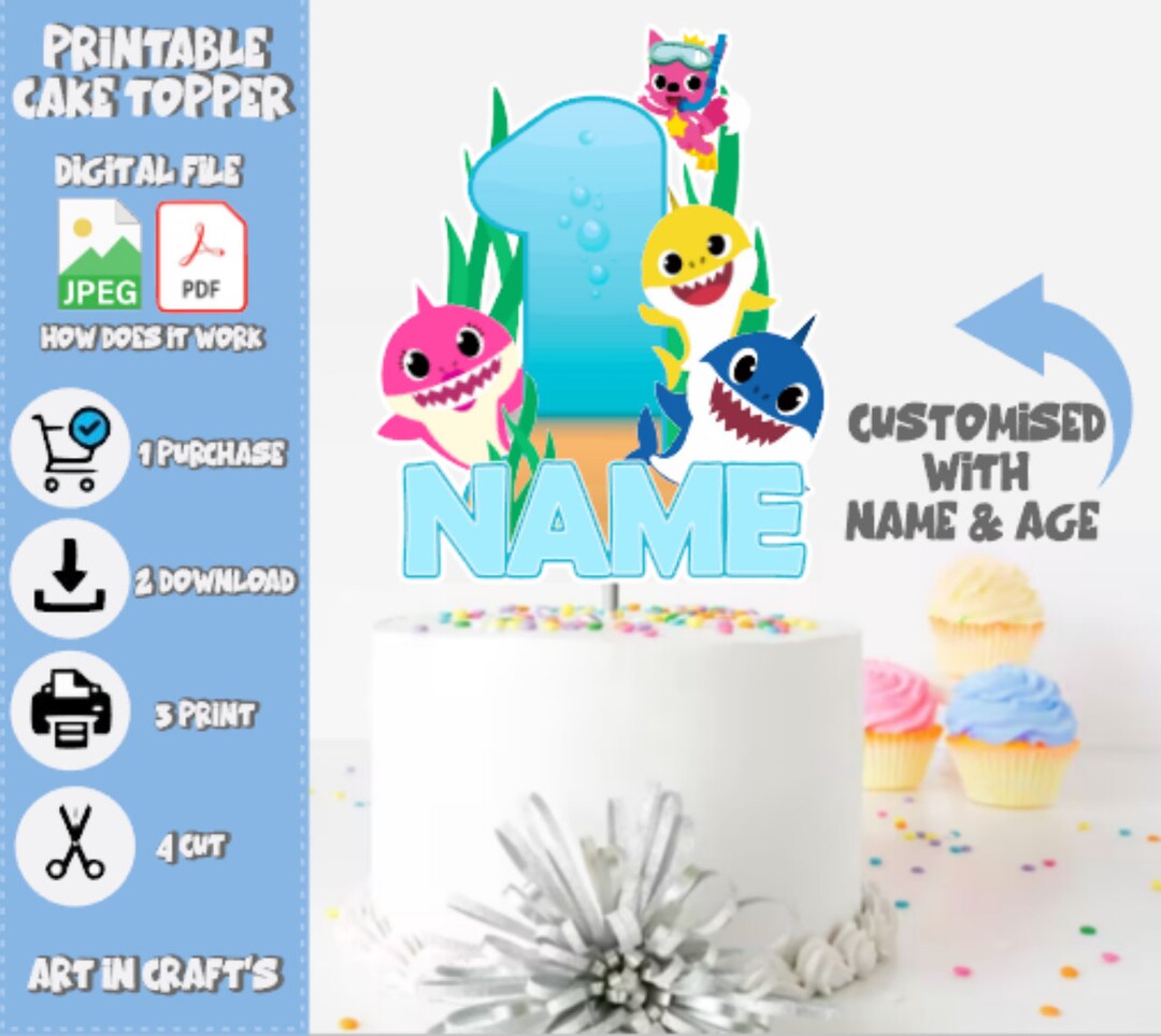 INSTANT DOWNLOAD Personalized Cake Topper Digital File Baby Shark Pdf ...