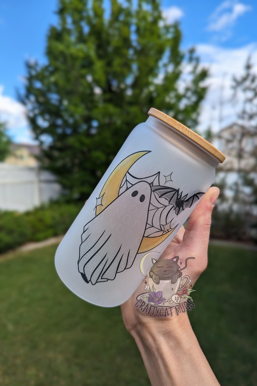 Ghost Glass Cup | Halloween Iced Coffee Cup | Ghost and Bat | Witchy ...