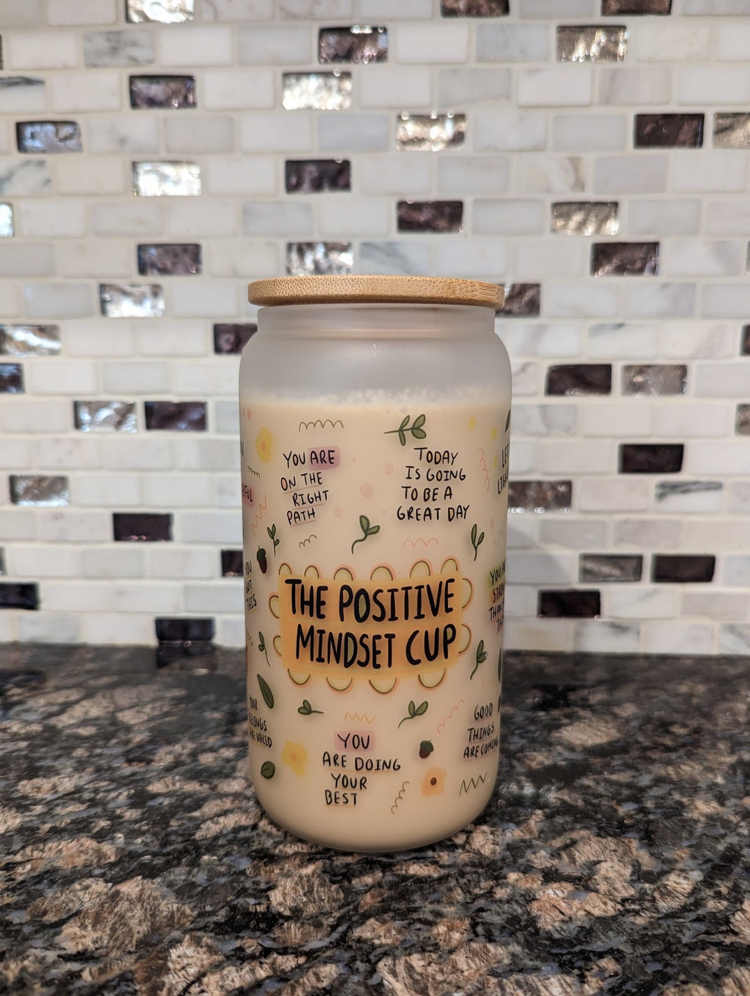 Positive Affirmations Frosted Glass Cup | Iced Coffee Cup | Positive ...