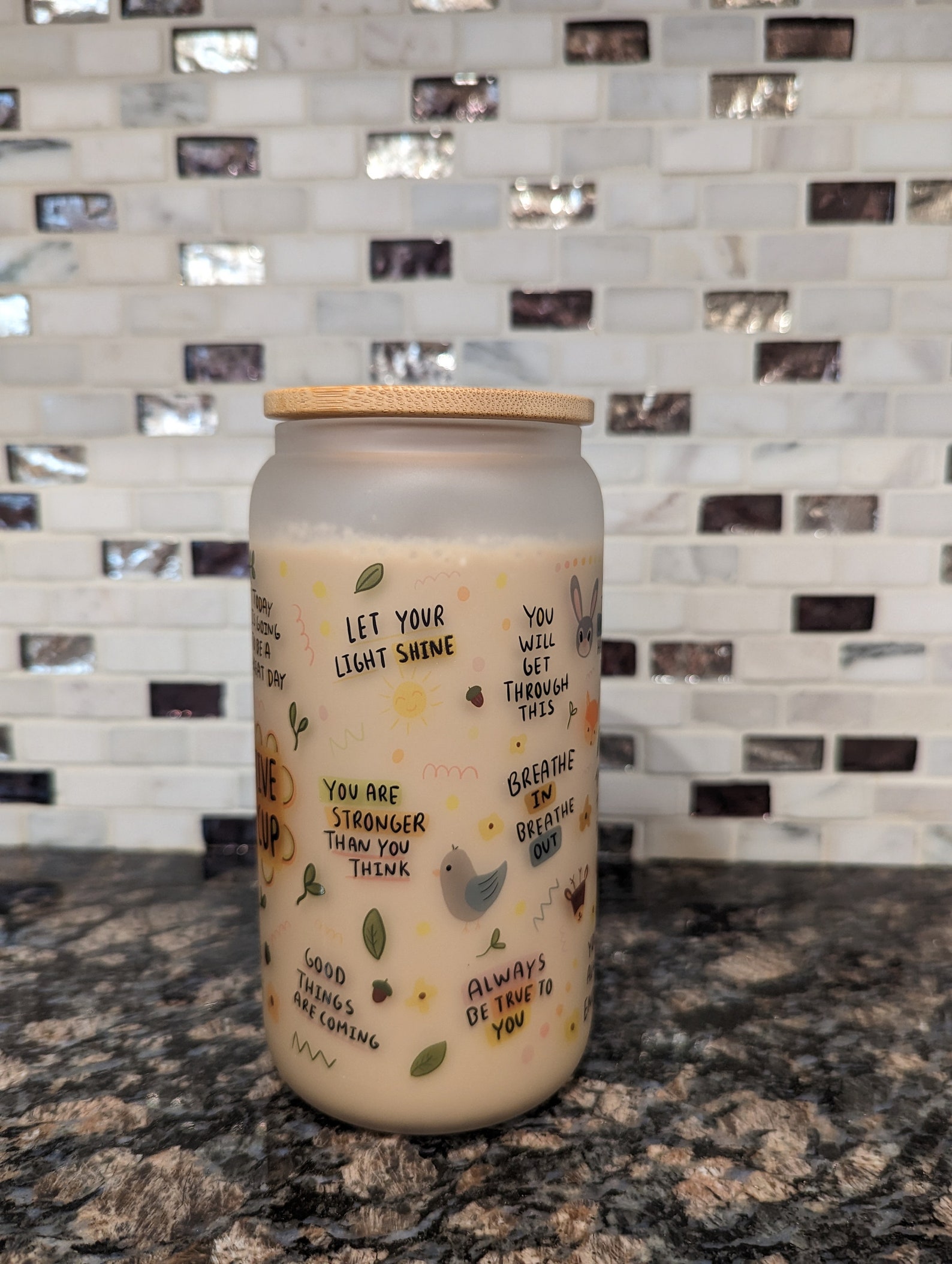 Positive Affirmations Frosted Glass Cup | Iced Coffee Cup | Positive ...