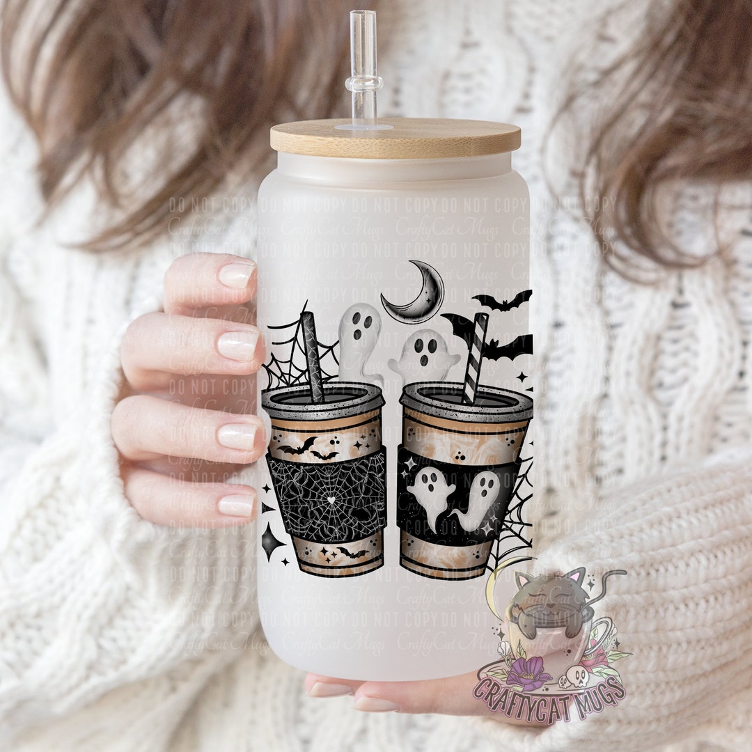 Frosted Glass Can Spooky Ghost Halloween Glass - Etsy