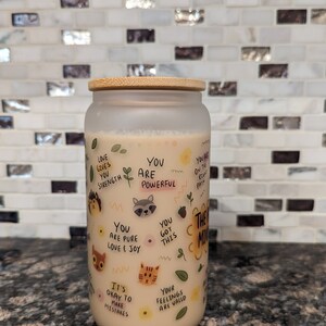 Positive Affirmations Frosted Glass Cup | Iced Coffee Cup | Positive ...