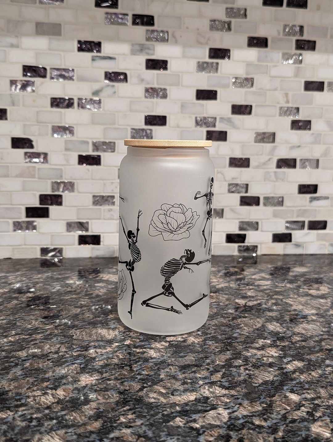 Frosted Glass Can | Iced Coffee Cup | Skeleton Cup | Skull and Roses ...