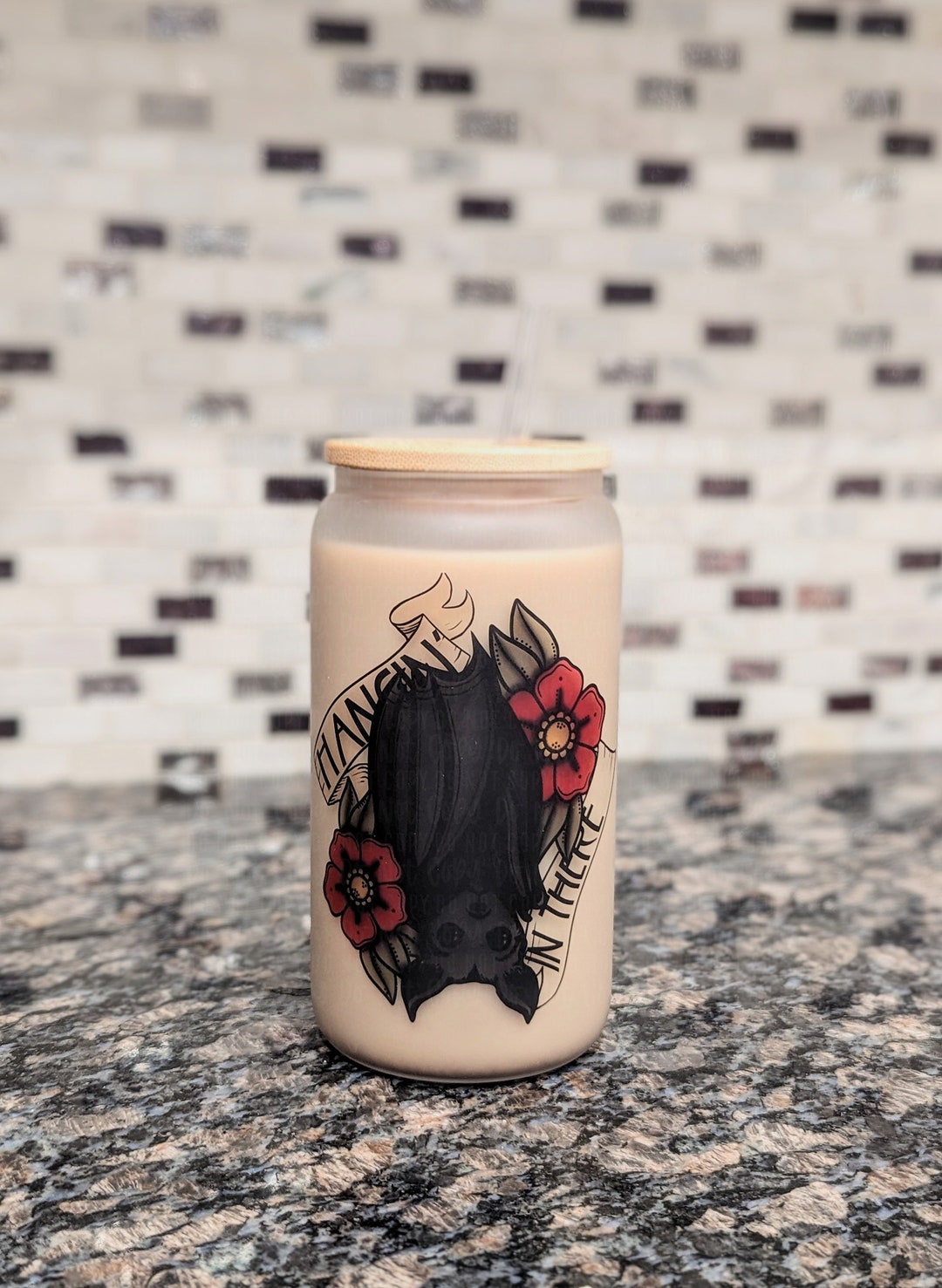 Bat Frosted Glass Mug: Gothic Iced Coffee Cup With Lid & Straw - Etsy
