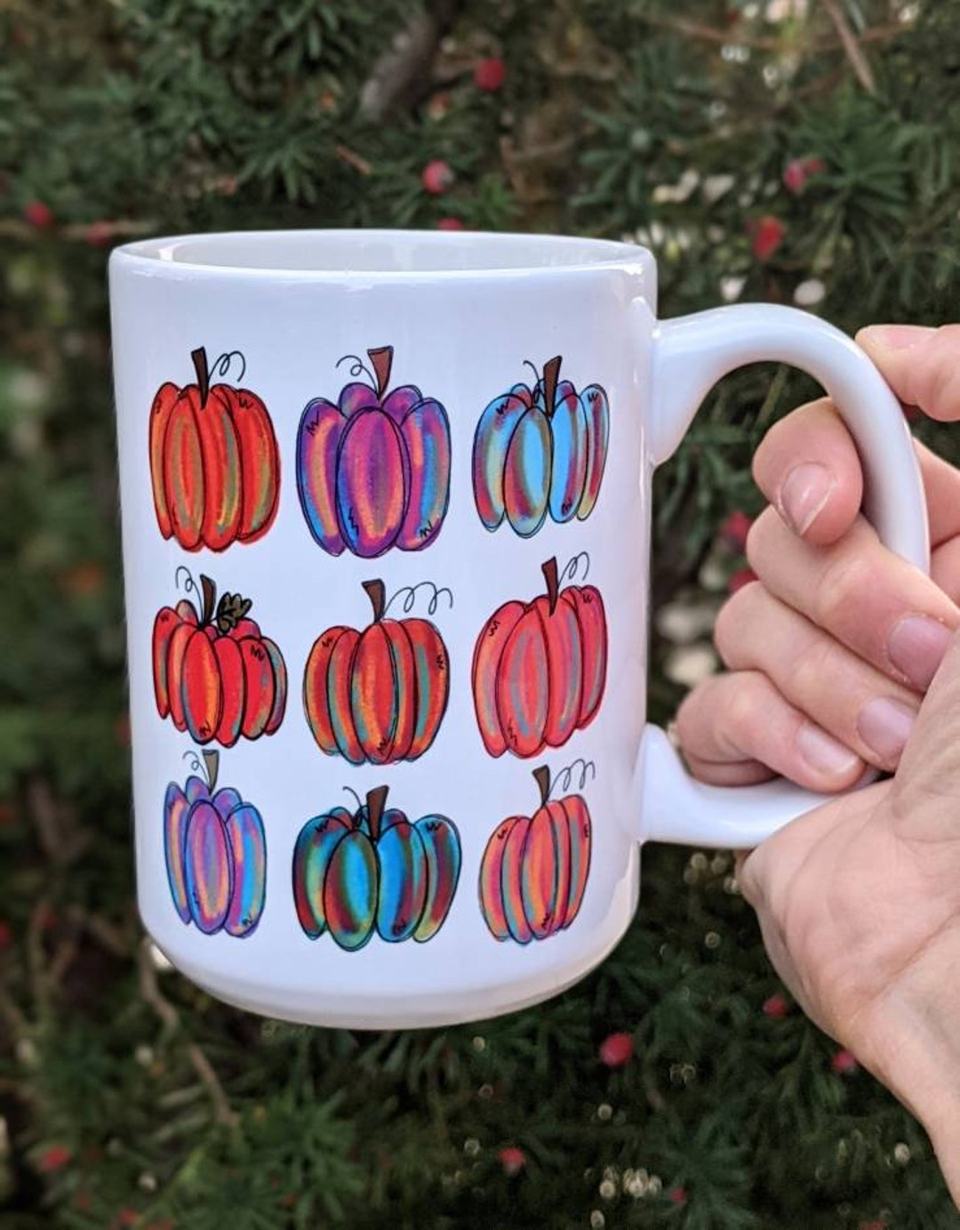 Fall Coffee Mug Colorful Fall Pumpkin Mug Autumn Mug - Etsy