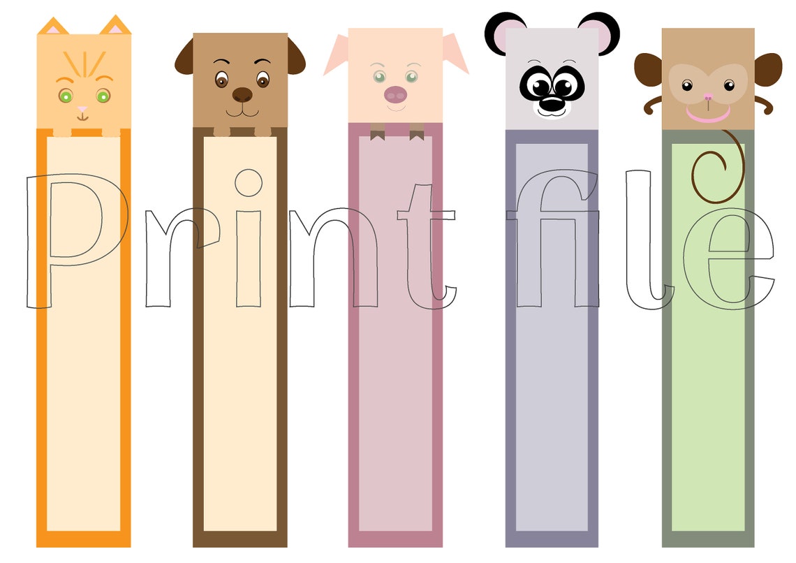 5 Printable Bookmark With Cute Animal for Kids. Bookmarks Print File ...