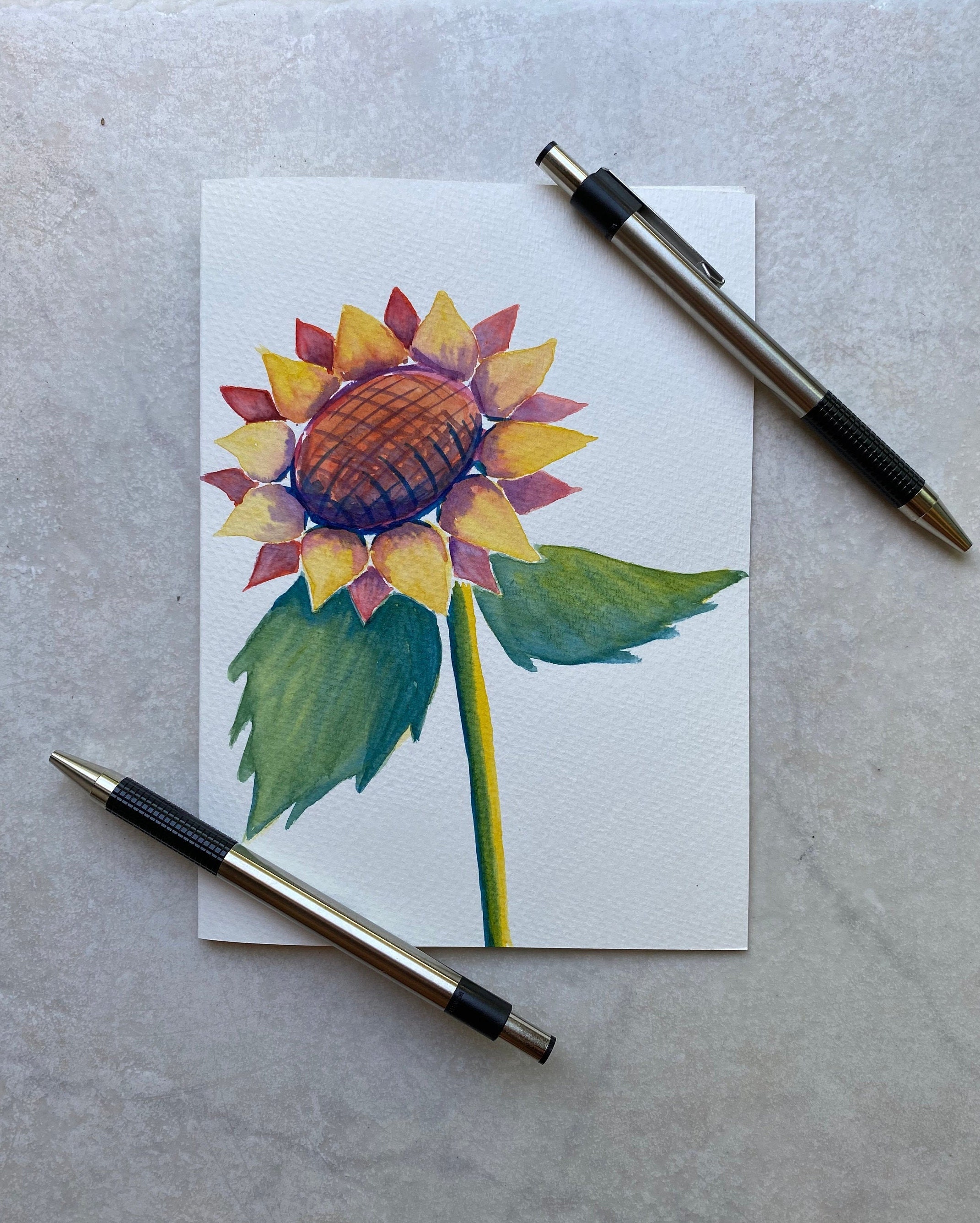 Sunflower Watercolor Card - Etsy