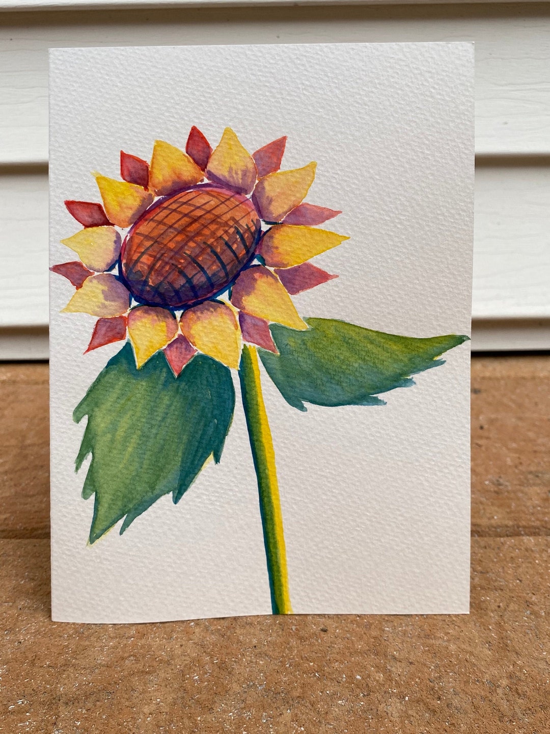 Sunflower Watercolor Card - Etsy