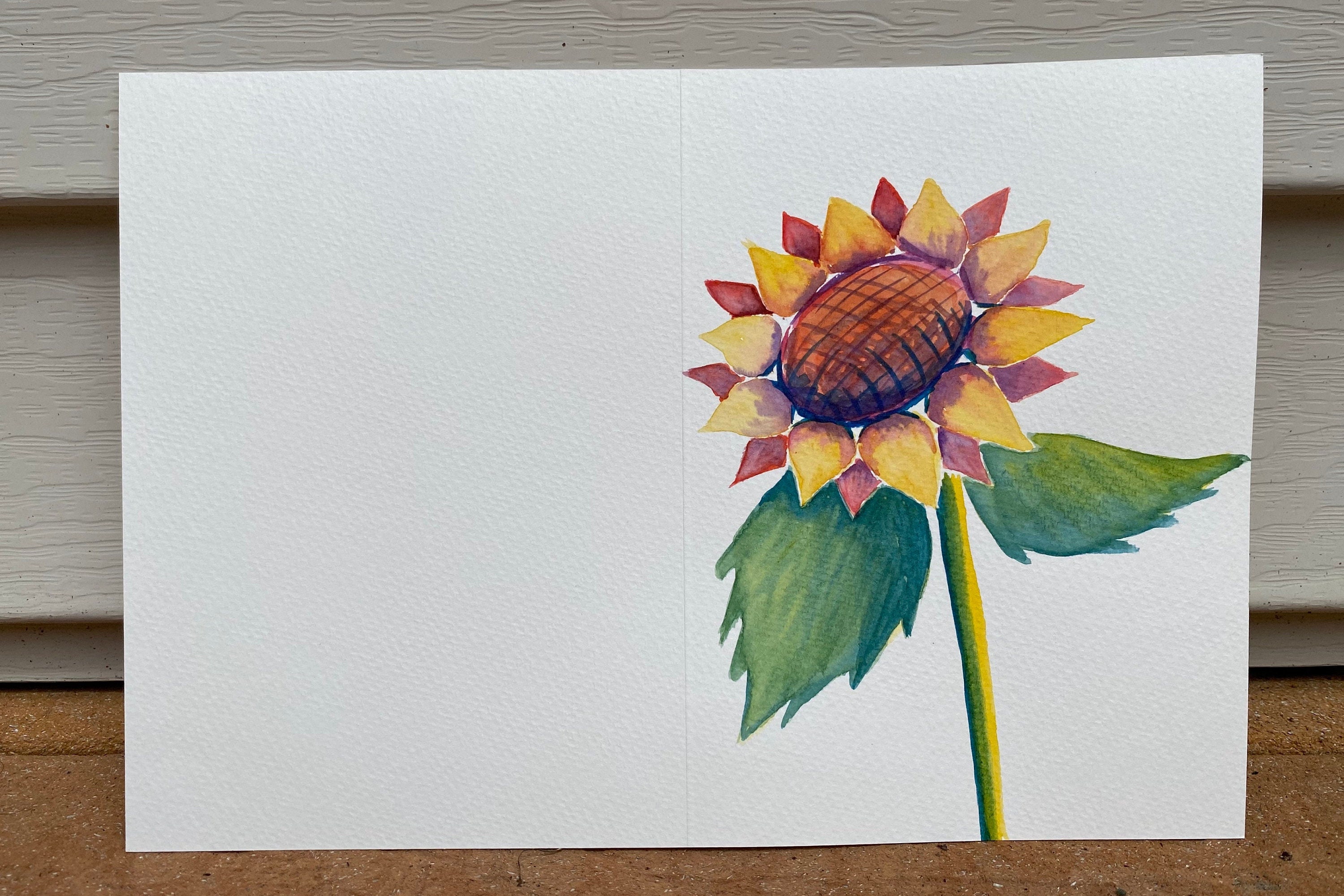 Sunflower Watercolor Card - Etsy