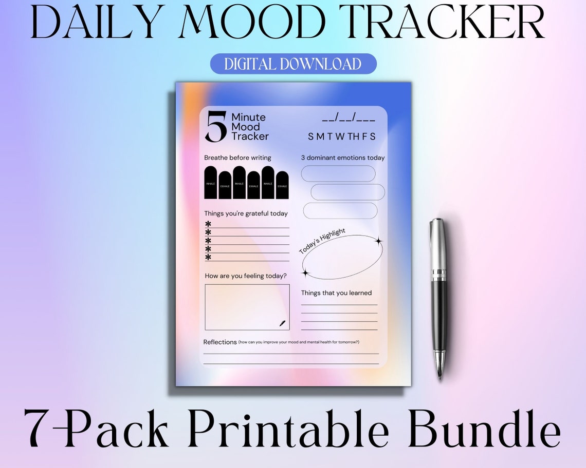 Daily Mood Tracker Printable Digital, Anxiety Tracker, Self Care ...