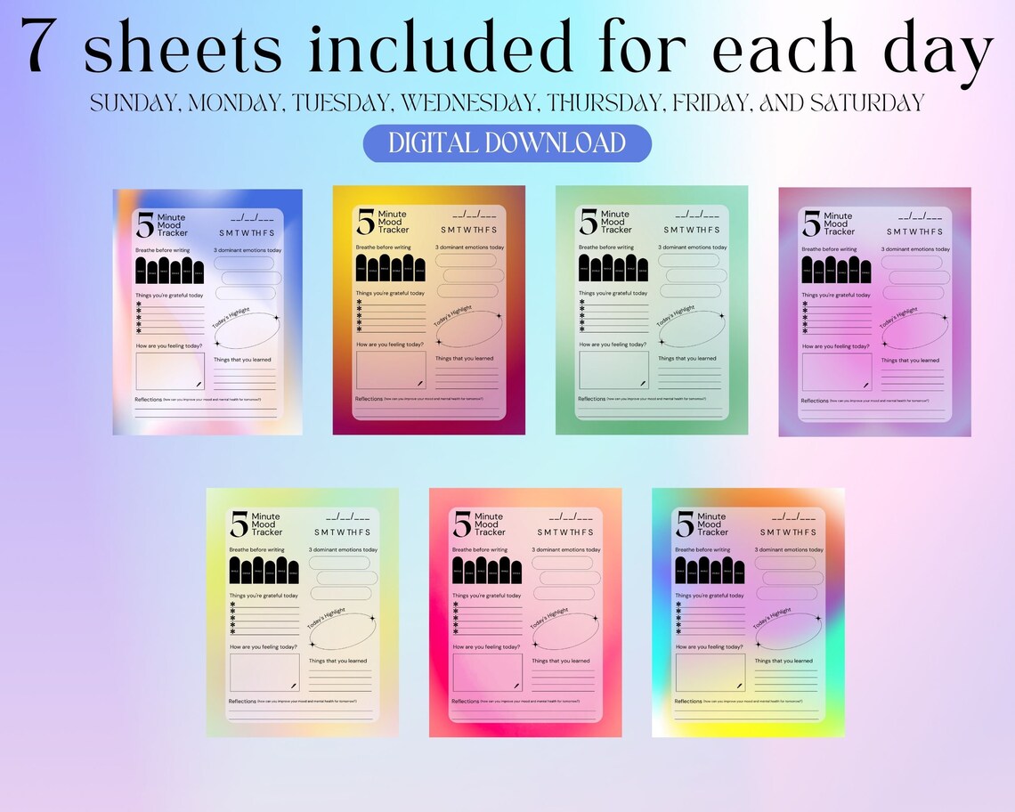Daily Mood Tracker Printable Digital, Anxiety Tracker, Self Care ...