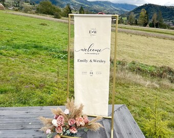 Wedding Linen Welcome Sign With Stand, Black Stand for Wedding, Custom ...