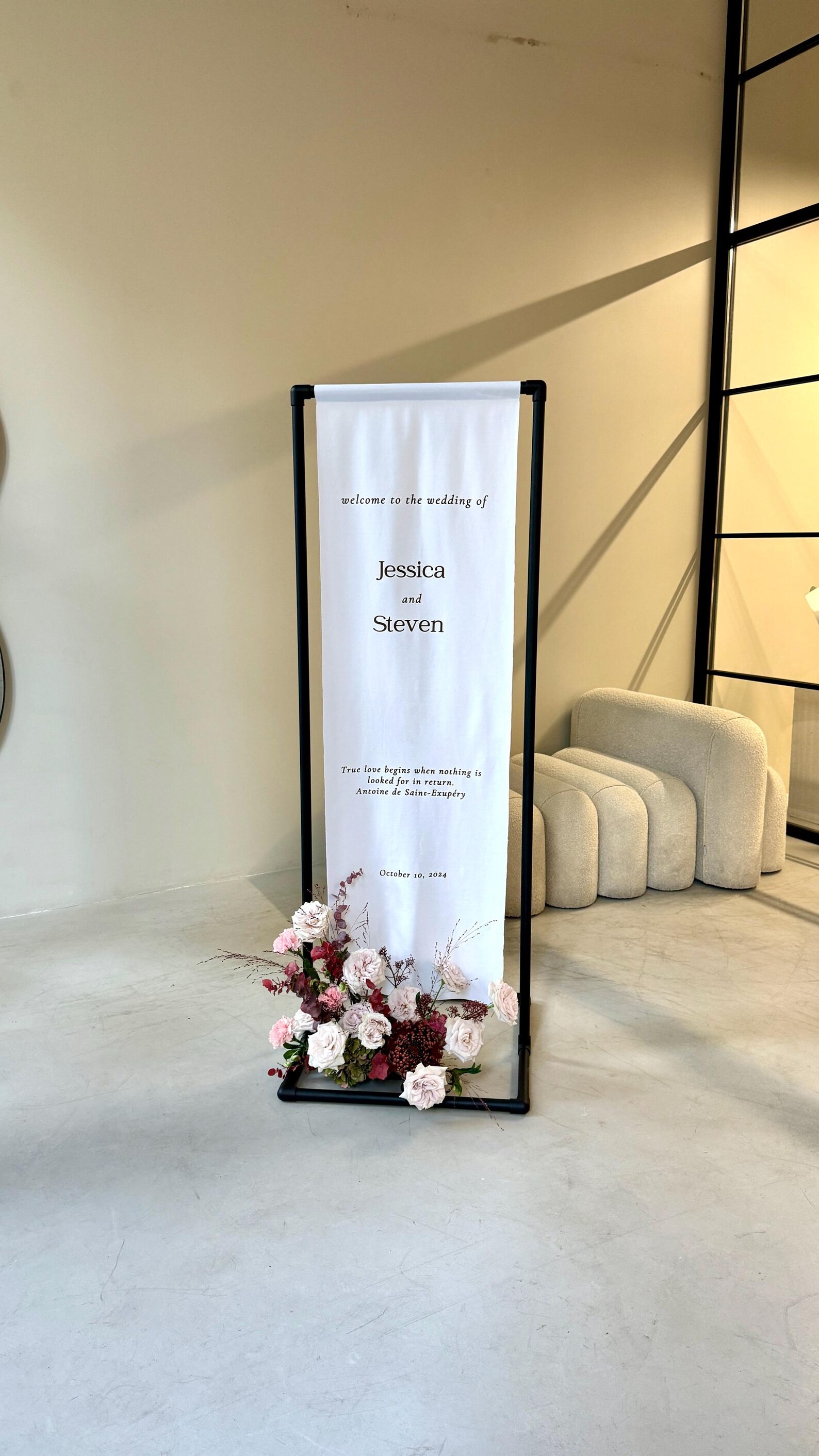 Wedding Fabric Welcome Sign With Stand, Black Stand for Wedding, Custom ...