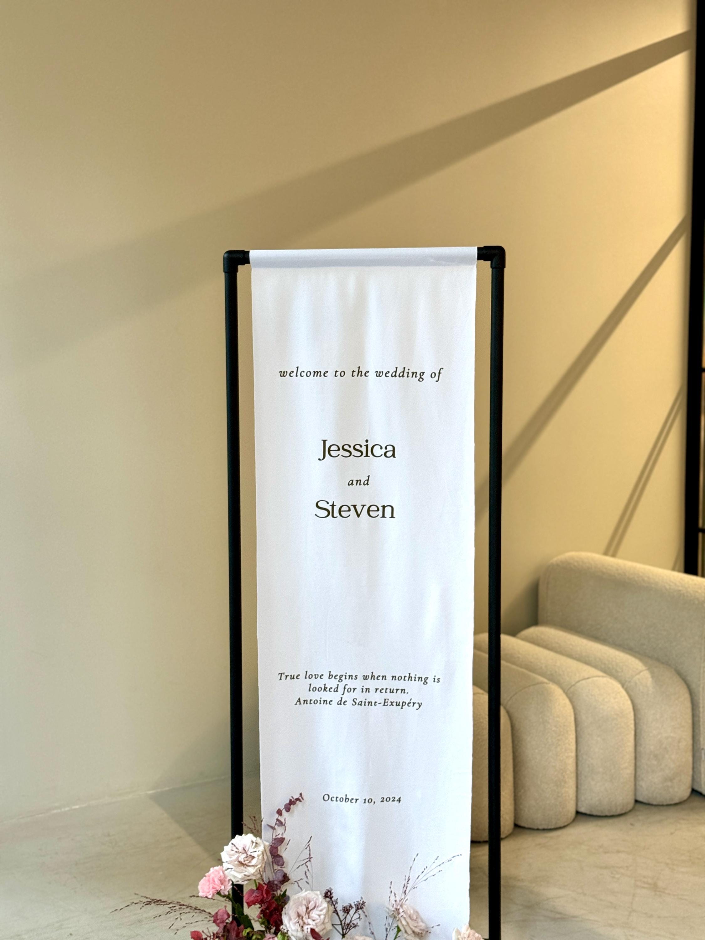 Wedding Fabric Welcome Sign With Stand, Black Stand for Wedding, Custom ...