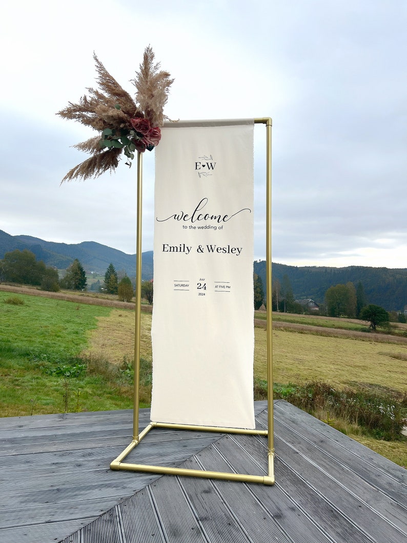 Wedding Welcome Sign, Cotton Wedding Banner and Stand, Wedding Fabric ...