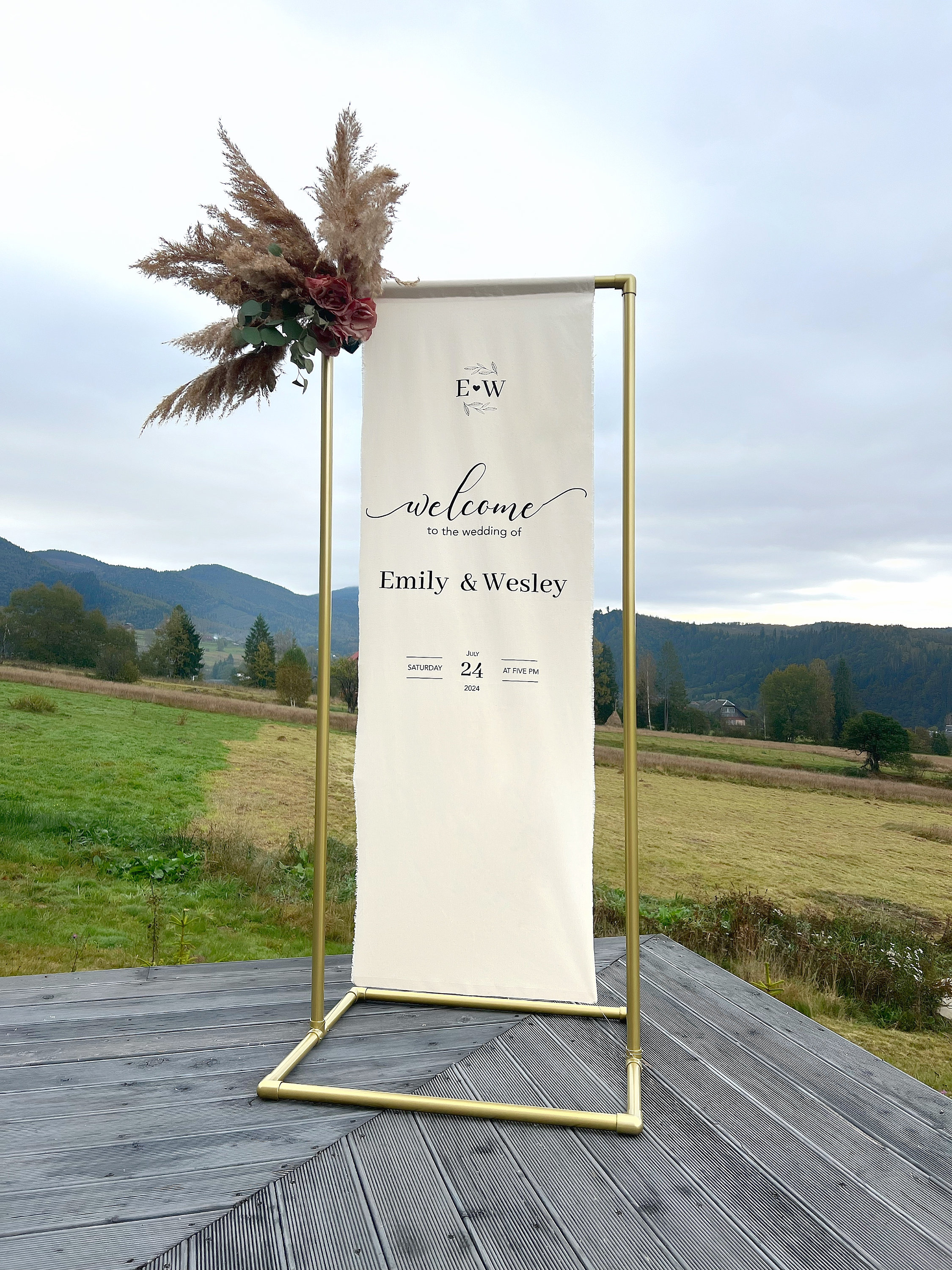 Wedding Welcome Sign, Cotton Wedding Banner and Stand, Wedding Fabric ...