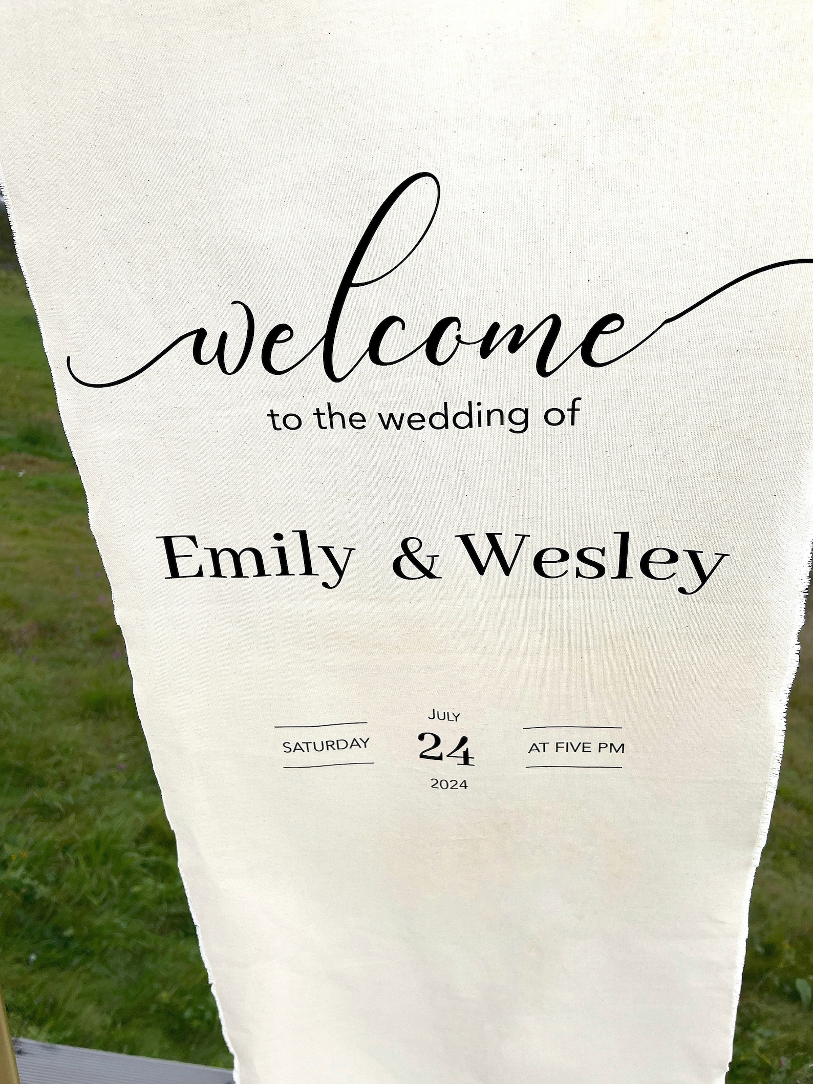 Wedding Welcome Sign, Cotton Wedding Banner and Stand, Wedding Fabric ...