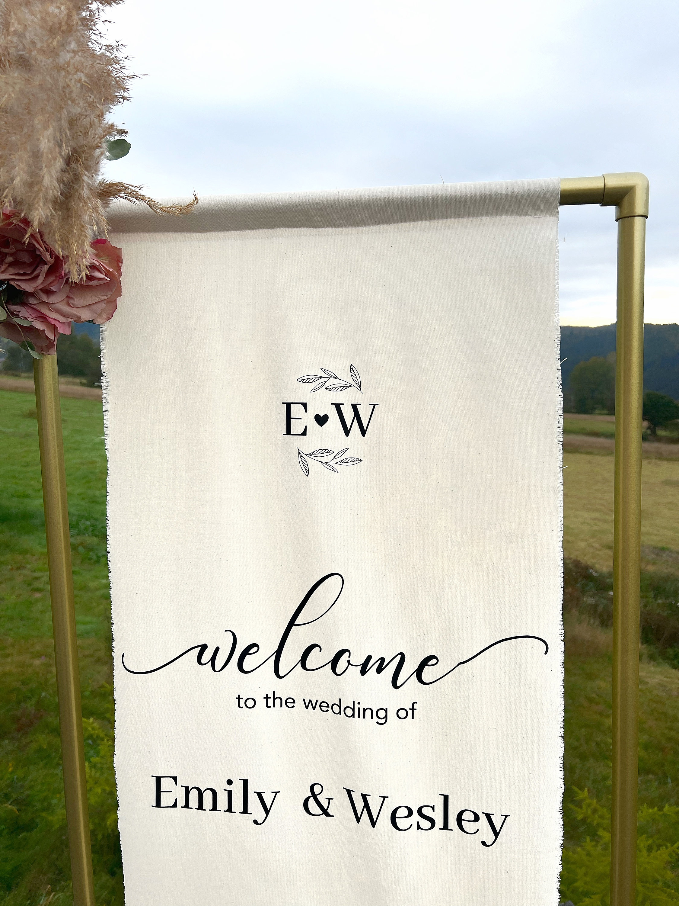 Wedding Welcome Sign, Cotton Wedding Banner and Stand, Wedding Fabric ...
