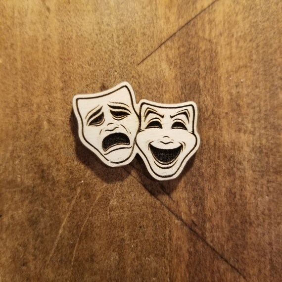 Comedy and Tragedy Masks Wooden Pin | Etsy