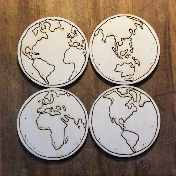 Planet Earth Wooden Coasters | Etsy