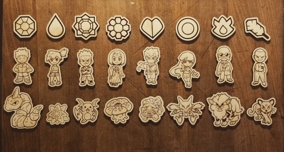 Pokemon Kanto Gym Leader Wooden Pokemon Pins | Etsy