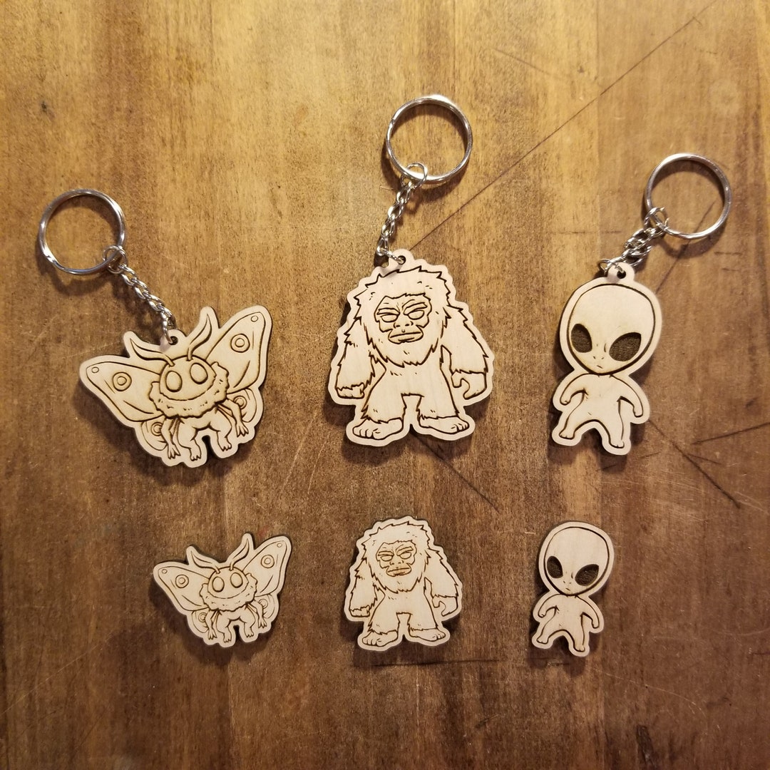 Cryptid Wooden Pins and Keychains - Etsy
