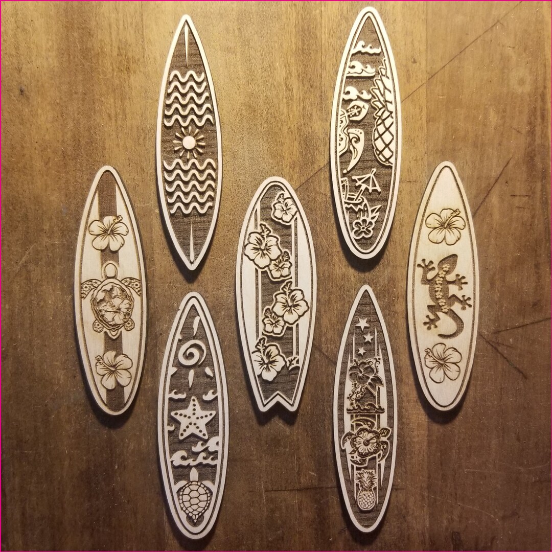 Hawaiian Surf Board Wooden Magnet, Keychain or Pins - Etsy