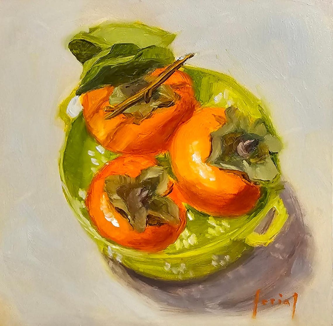 Persimmons in Green Sieve is a 6 X 6" Original Oil Painting That Comes ...