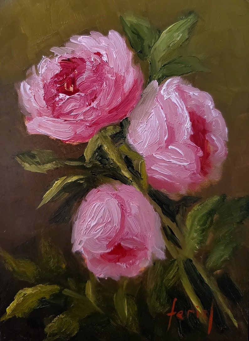 Original Rose painting with 3 roses | Etsy