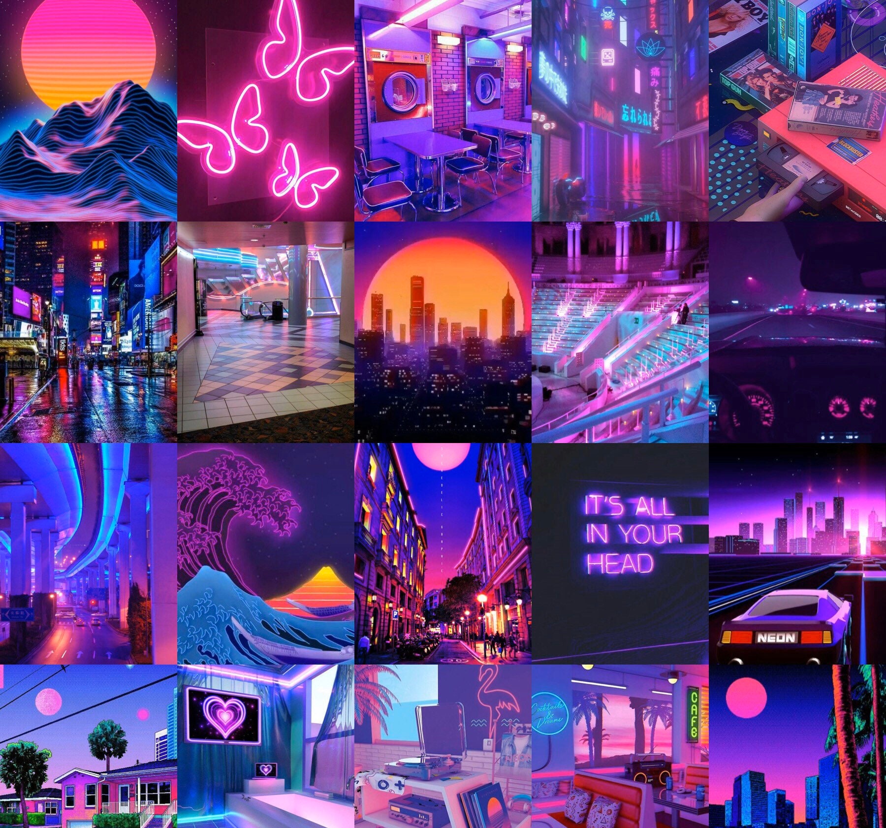 VAPORWAVE Wall Collage Kit - 50/85/125/165/200 PCS - 80s, VSCO, Trendy ...