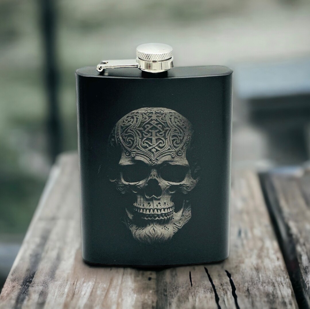 Viking Skull Flask, Stainless Steel Flask, Viking Flask, Gift, Gothic ...