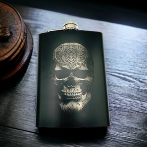 Viking Skull Flask, Stainless Steel Flask, Viking Flask, Gift, Gothic ...