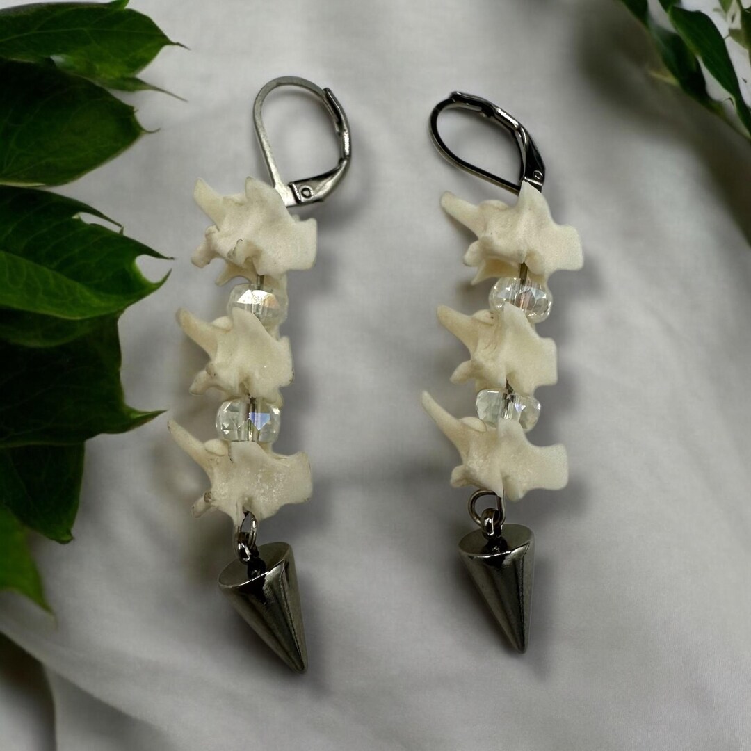 Gothic Snake Vertebrae Earrings: Real Bone & Stainless Steel Spikes - Etsy