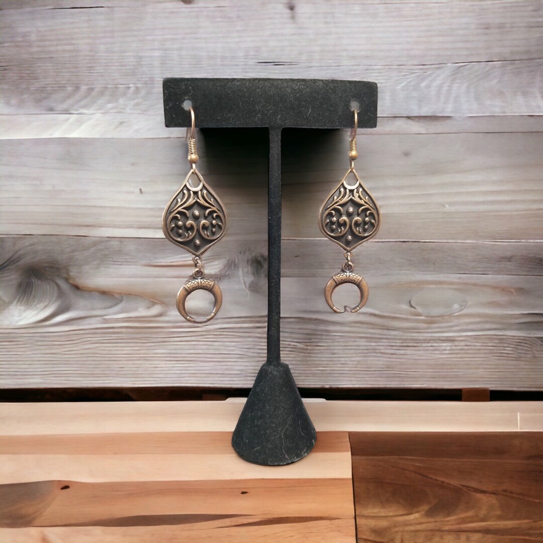 Filigree Viking Horn Earrings: Copper Shieldmaiden Jewelry - Etsy