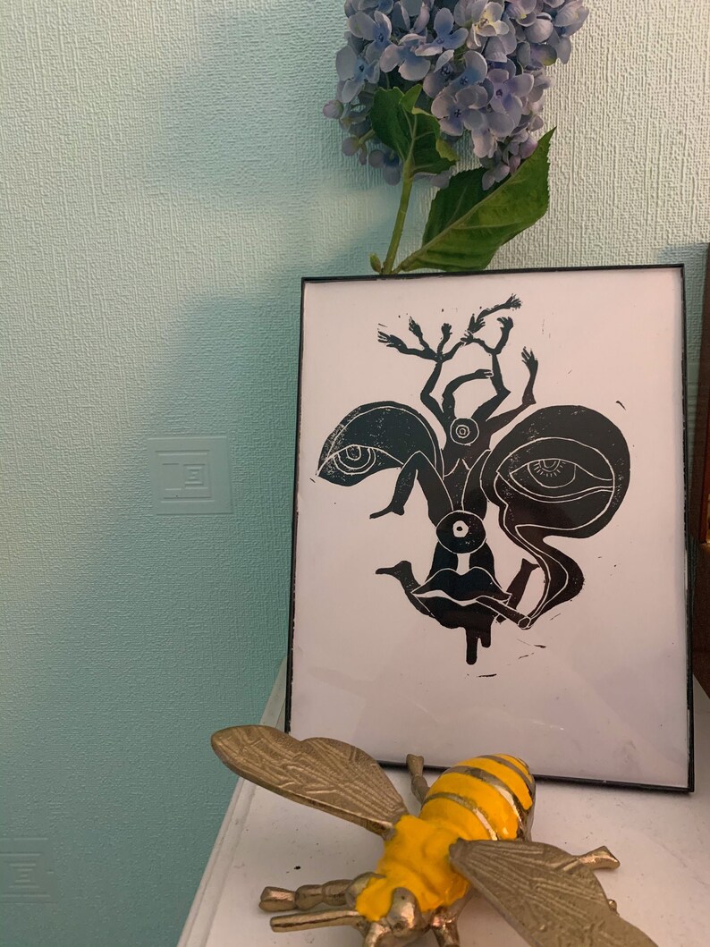 Smoking Face Linocut Print - Etsy