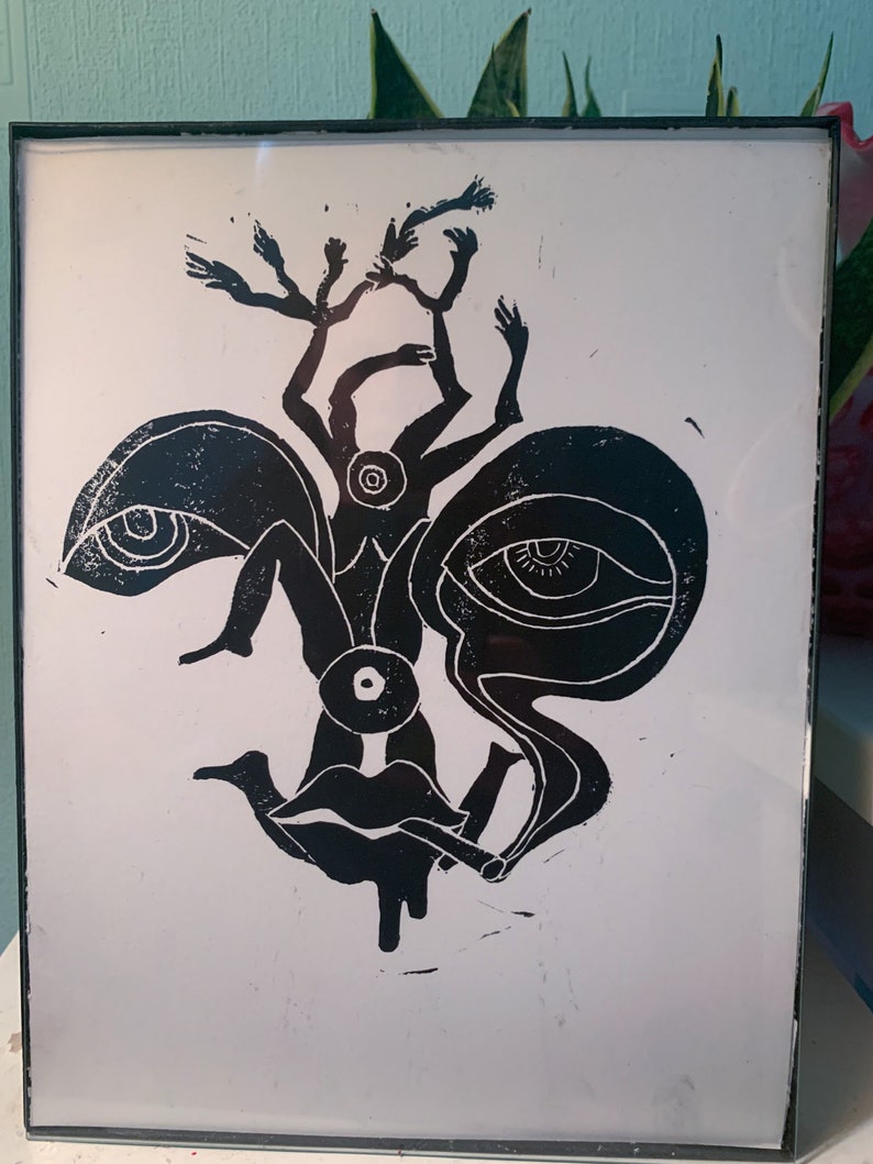 Smoking Face Linocut Print - Etsy