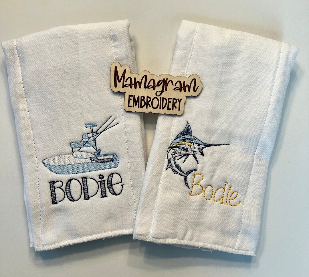 Monogrammed Fishing Boat Burp Cloth or Bib - Etsy