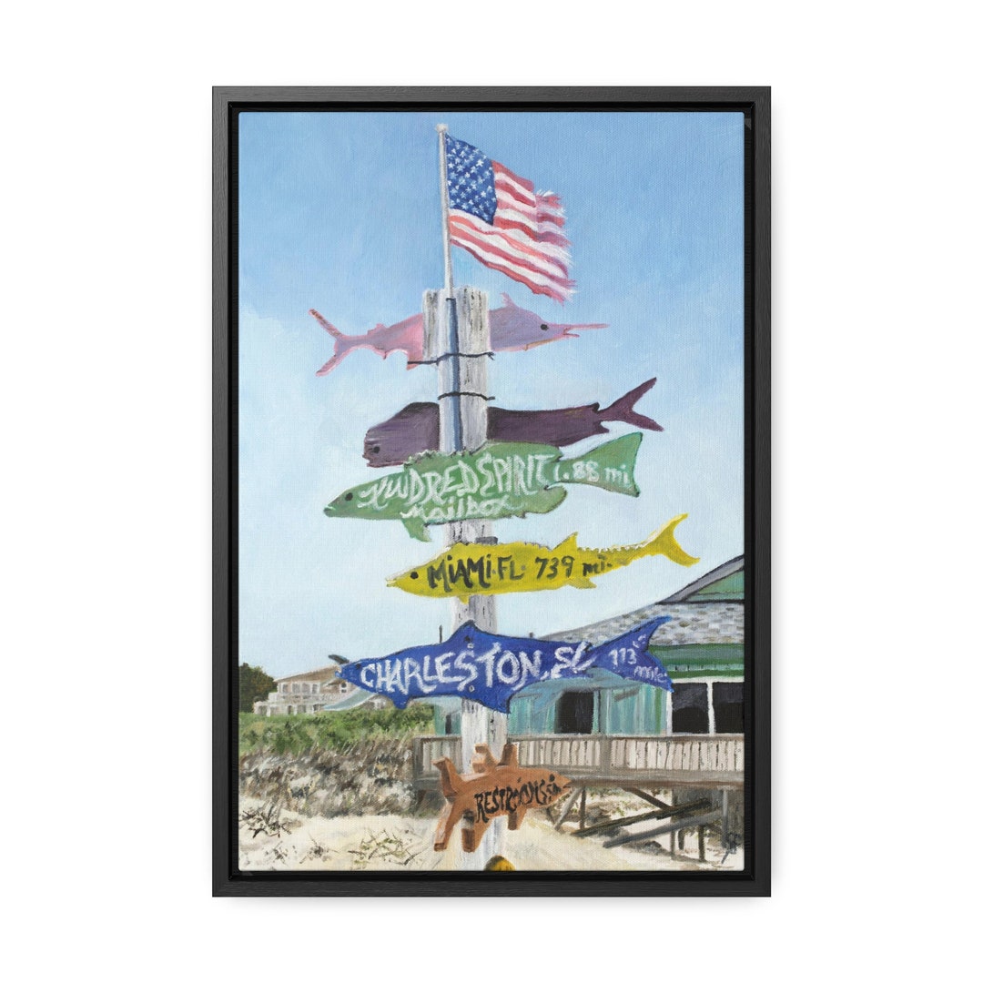 Sunset Beach Pier Sign on A Framed Gallery Canvas Wraps - Etsy