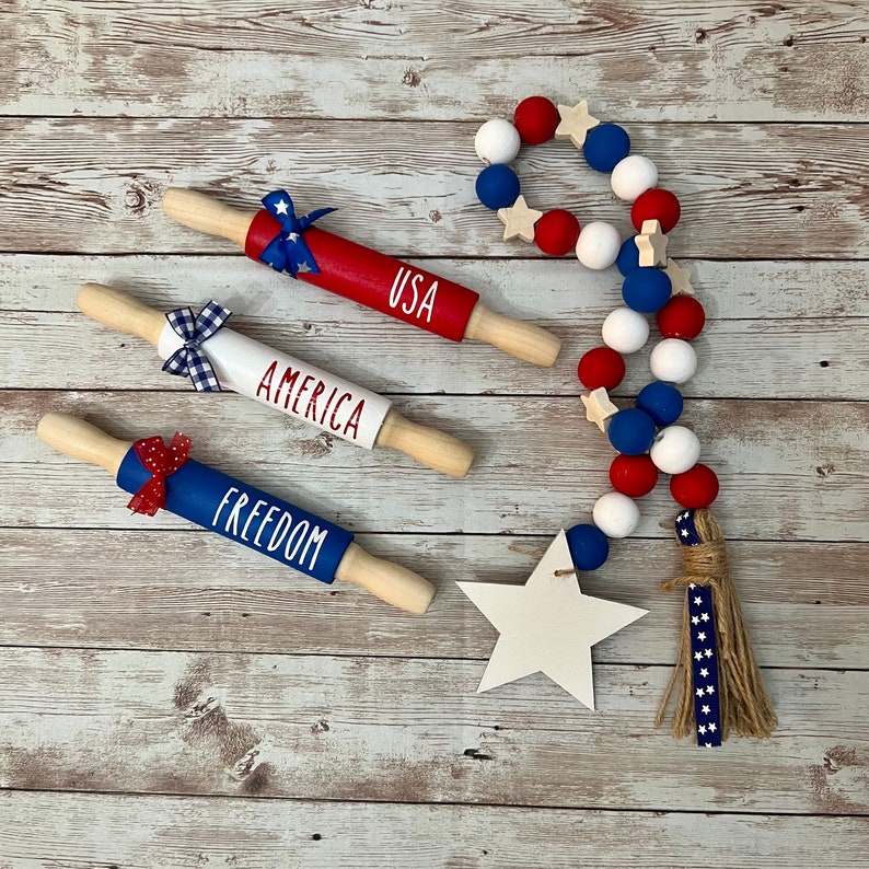 Fourth of July Mini Rolling Pins & Wood Bead Garland Fourth - Etsy