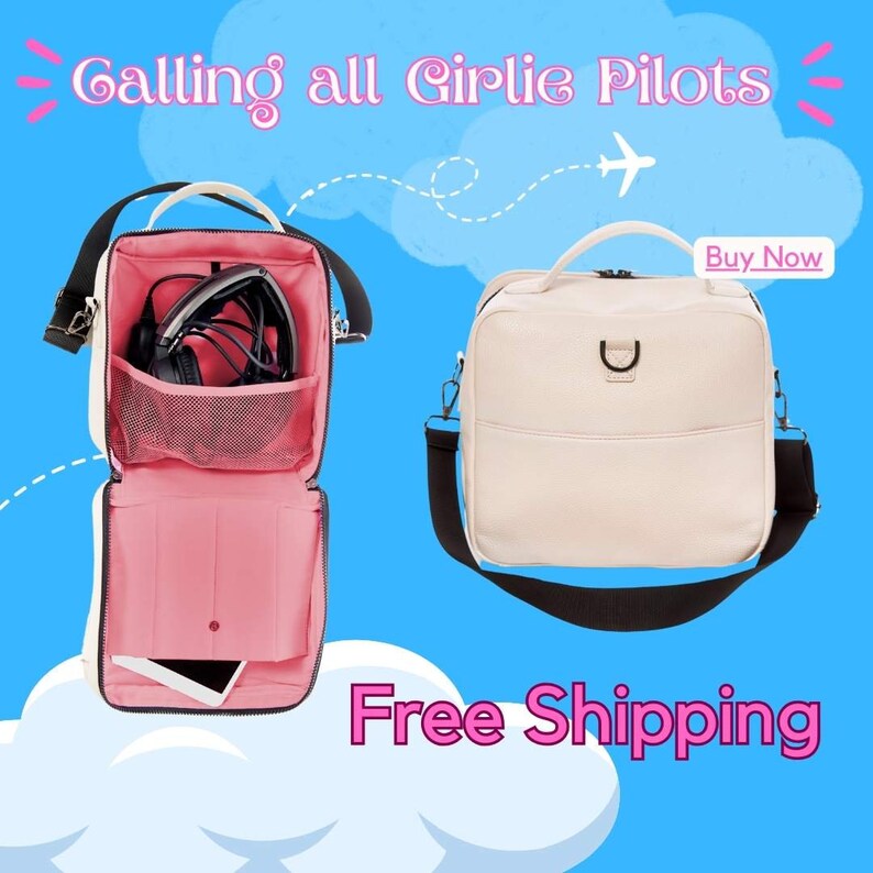 Female Pilot Flight Bag in Cream With Pink Lining - Etsy