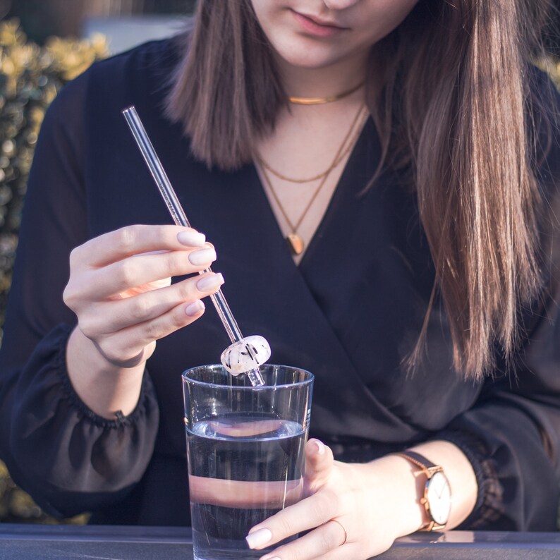 Reusable Glass Crystal Straw by Vitajuwel: Authentic Gemstone, Bamboo ...
