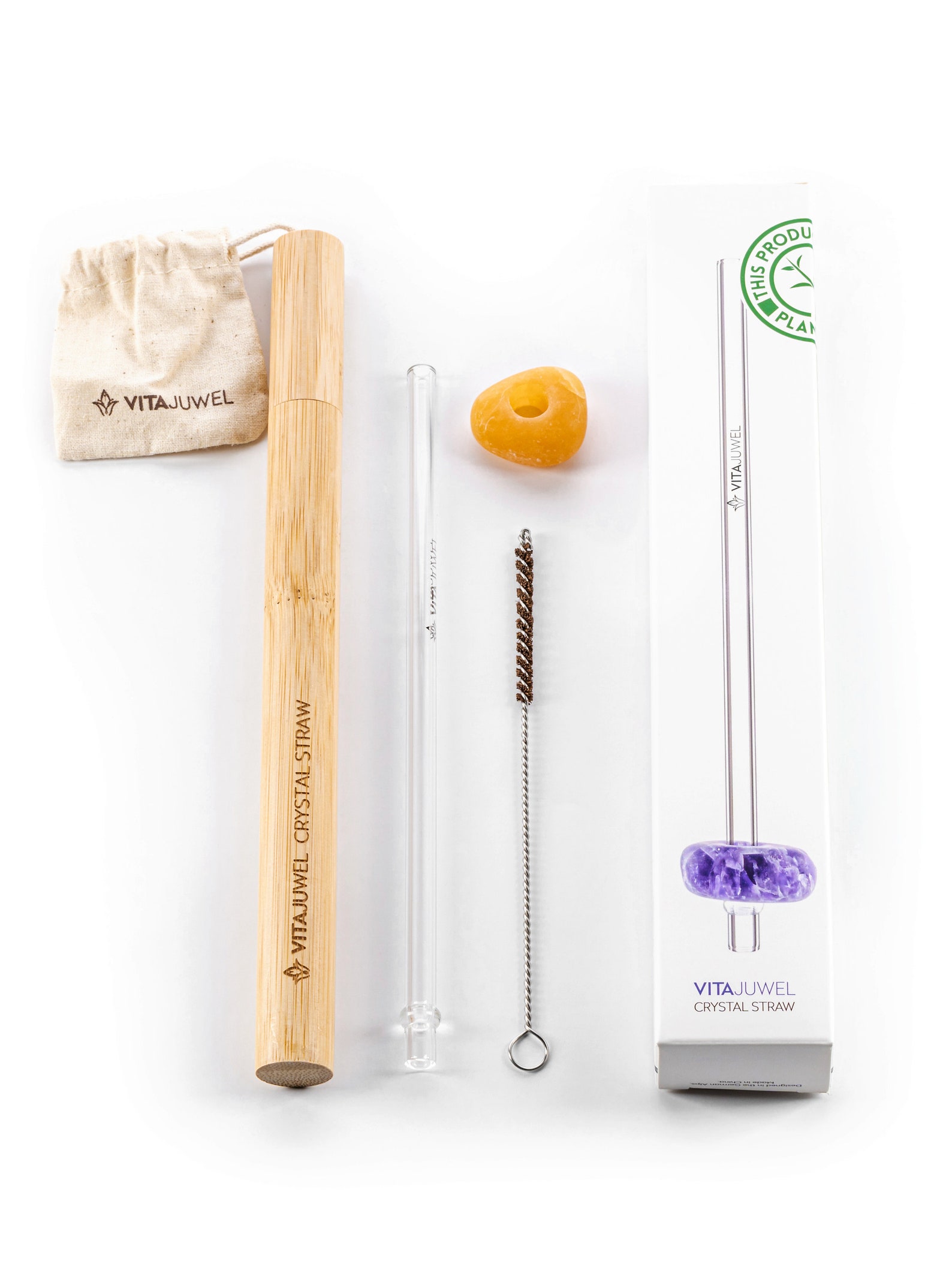 Reusable Glass Crystal Straw by Vitajuwel: Authentic Gemstone, Bamboo ...