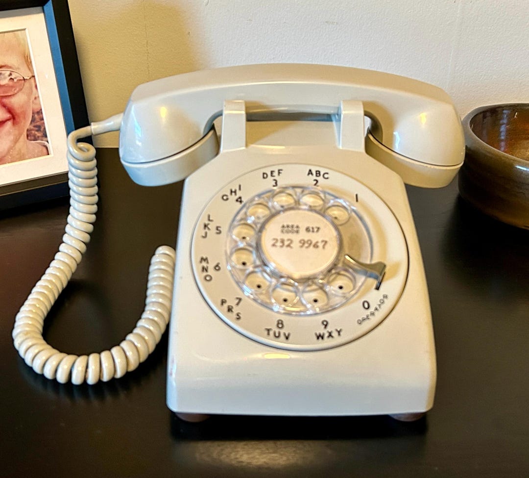 Vintage Telephone, Vintage Gray Telephone, Gray Rotary Dial Telephone ...