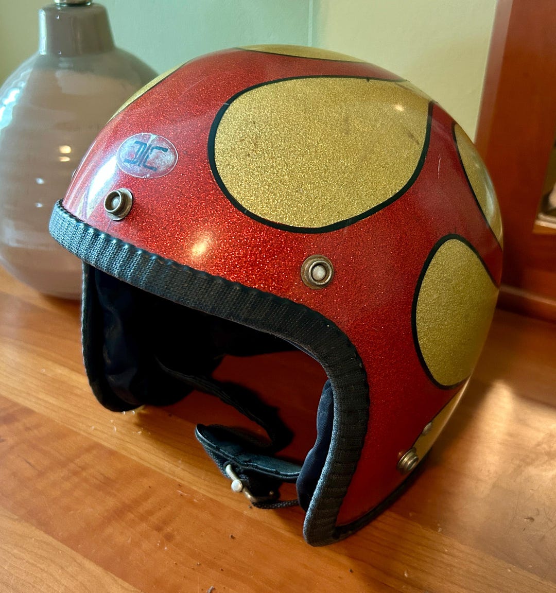 Vintage Motorcycle Helmet, Red and Gold Motorcycle Helmet, Motorcycle ...