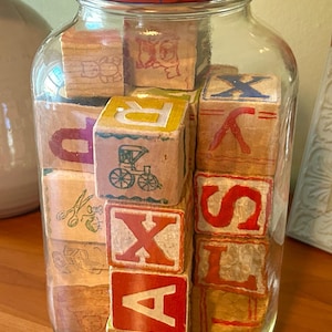 Vintage Blocks, Jar of Blocks, Glass Jar With Blocks, Letter Blocks ...