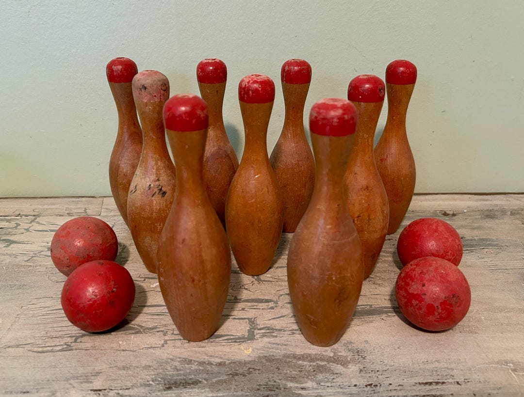 Vintage Wooden Bowling Pins, Bowling Pins, Bowling Pins and Balls ...