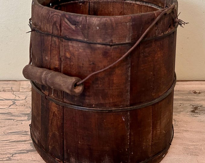 Wooded Bucket, Vintage Sap Bucket, Wood Water Bucket, Sugar Bucket ...