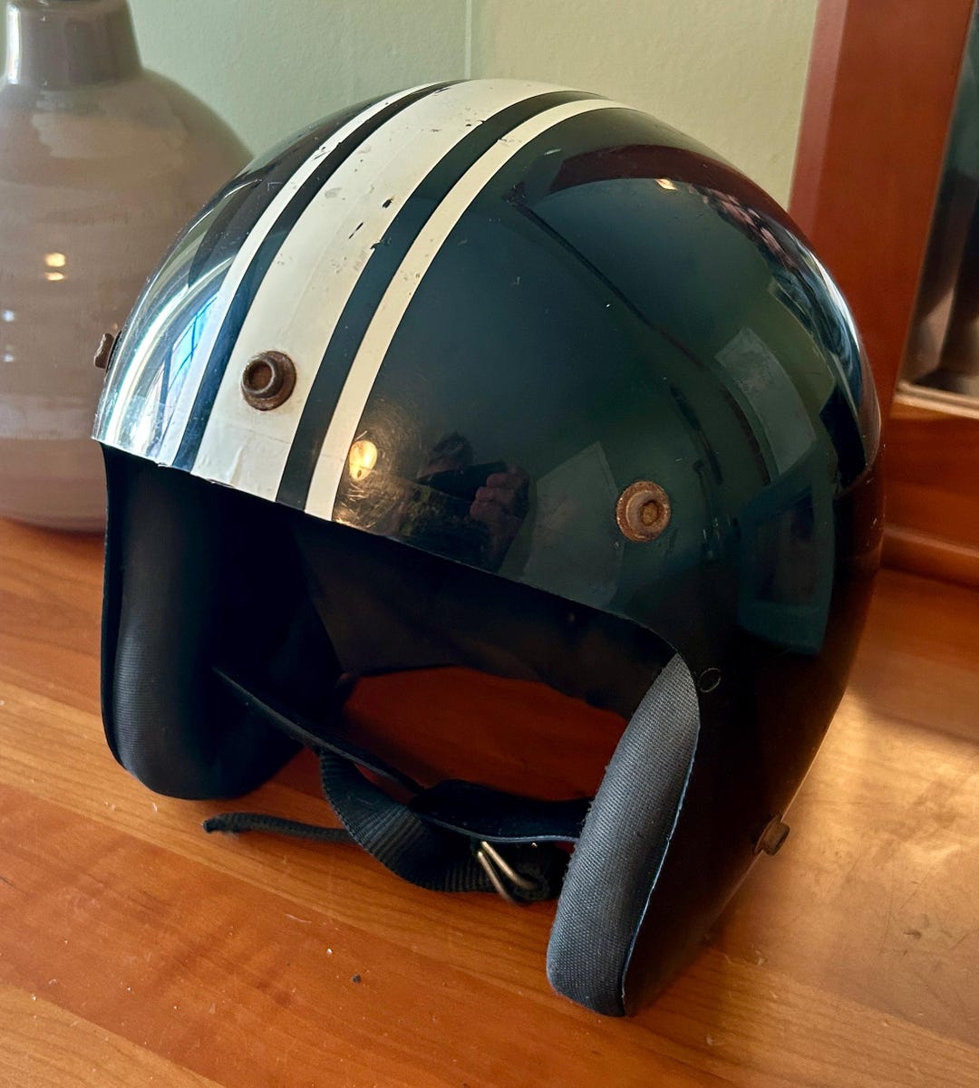 Vintage Motorcycle Helmet, Black Motorcycle Helmet, ROP-4170 Motorcycle ...