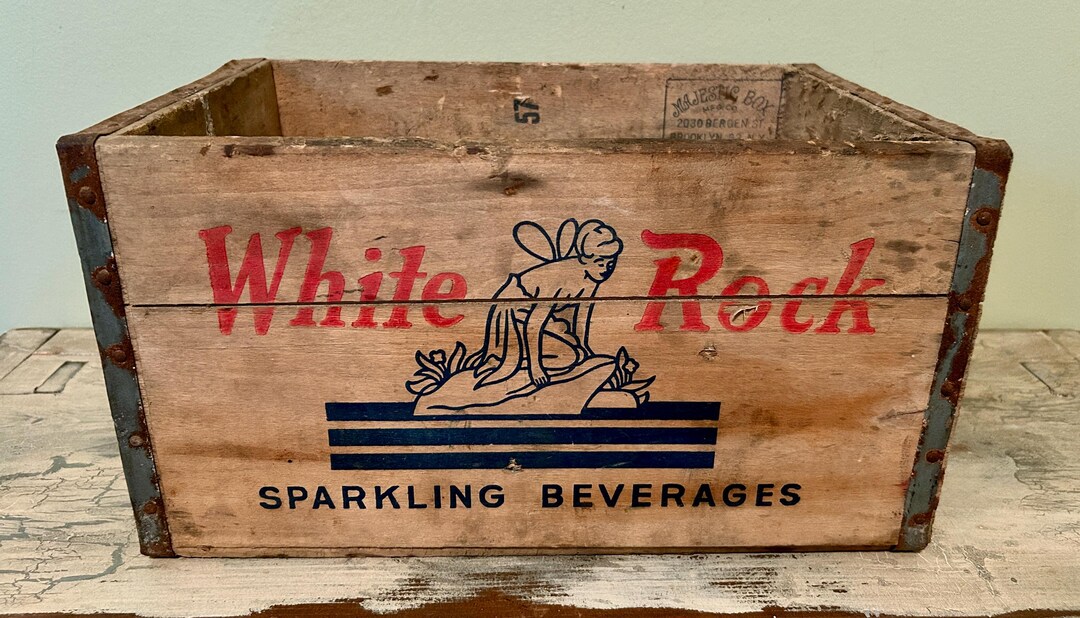 White Rock Beverages Crate, 1957, Wooden Crate, Wet Bar Decor, White ...